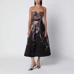 Zimmermann Valiant Floral Corset Midi Dress - Black