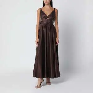 Zimmermann Long Draped Silk Dress In Bitter Chocolate