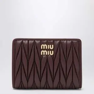 Miu Miu Bordeaux Matelasse Nappa Leather Small Wallet - Red