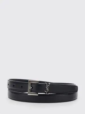 Saint Laurent Cassandre Deer Leather Belt With Monogram Buckle - Black