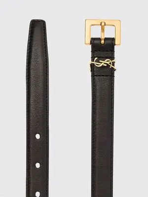 Saint Laurent Cassandre Calfskin Leather Belt With Monogram Buckle - Black