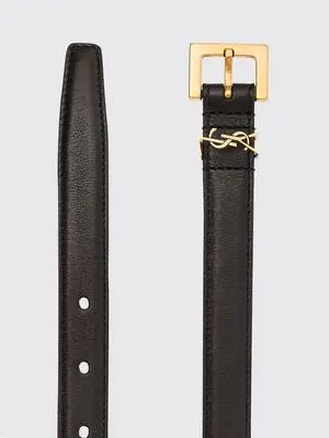 Saint Laurent Cassandre Calfskin Leather Belt With Monogram Buckle - Black