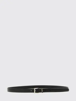 Saint Laurent Monogram Buckle Leather Belt - Black