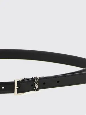 Saint Laurent Monogram Buckle Leather Belt - Black