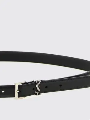 Saint Laurent Monogram Buckle Leather Belt - Black