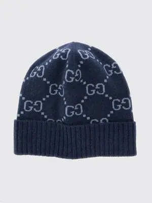 Gucci Jacquard Gg-monogram Cashmere Beanie With Ribbed Trim - Blue