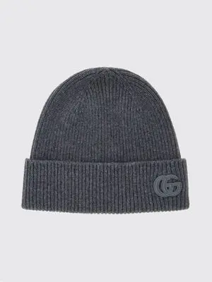 Gucci Gg Monogram Ribbed Pure Cashmere Beanie Hat - Gray
