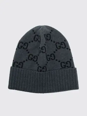 Gucci Jacquard Gg-monogram Cashmere Beanie With Ribbed Trim - Gray