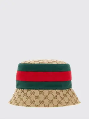 Gucci Monogram Striped Bucket Hat In Cotton Blend Fabric - Green