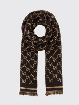 Gucci All-over Gg Motif Wool Scarf With Fringed Edges - Brown