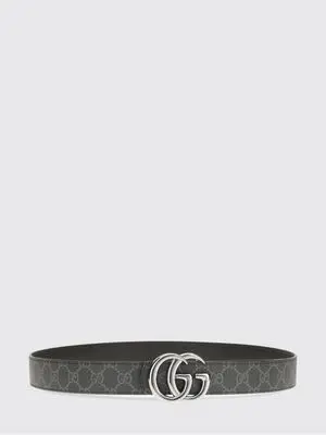 Gucci Gg Marmont Reversible Belt In Leather And Gg Monogram Canvas - Black
