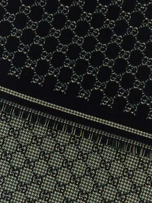 Gucci All-over Gg Motif Wool Scarf With Fringed Edges