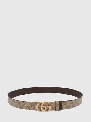 Gucci Gg Marmont Reversible Belt In Leather And Gg Supreme Fabric - Cream