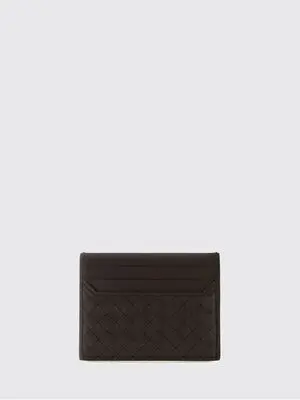 Bottega Veneta Flat Card Holder In Woven Calfskin Leather - Brown