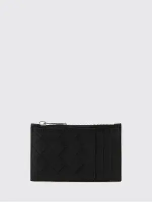 Bottega Veneta Woven Calfskin Card Holder With Zip And Six Slots - Black