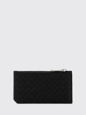 Bottega Veneta Intrecciato Leather Flat Card Holder With Zip Pocket - Black