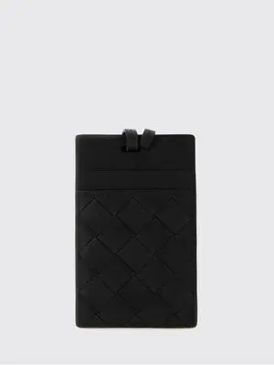 Bottega Veneta Intrecciato Woven Calfskin Leather Neck Card Holder - Black