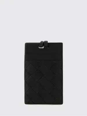 Bottega Veneta Intrecciato Woven Calfskin Leather Neck Card Holder - Black