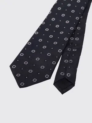 Saint Laurent Pure Silk Tie With Contrasting Floral Embroidery - Blue