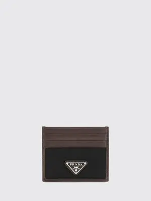 Prada Calf Leather And Nylon Card Holder With Logo - Black