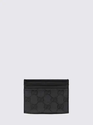 Gucci Gg Supreme Canvas Card Holder With Monogram And Leather Details - Black