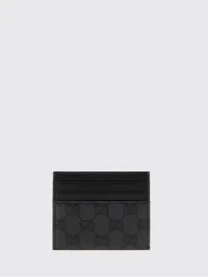 Gucci Gg Supreme Monogram Flat Card Holder With Leather Trim - Black