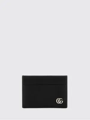 Gucci Gg Monogram Leather Card Holder With Money Clip - Black