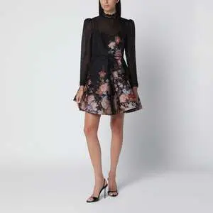 Zimmermann Valiant Floral Silk And Linen Mini Dress - Black