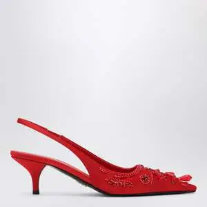 Prada Prada Embroidered Satin Slingback Pumps Red