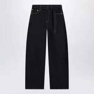 Sacai High-waisted Navy Cotton Barrel Jeans