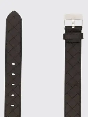 Bottega Veneta Intrecciato Design Leather Belt With Logo Buckle - Silver