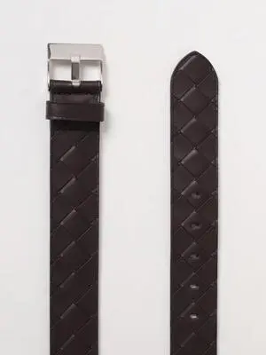 Bottega Veneta Intrecciato Design Leather Belt With Logo Buckle