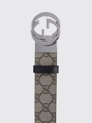Gucci Reversible Gg Supreme Canvas And Leather Belt With Monogram Buckle