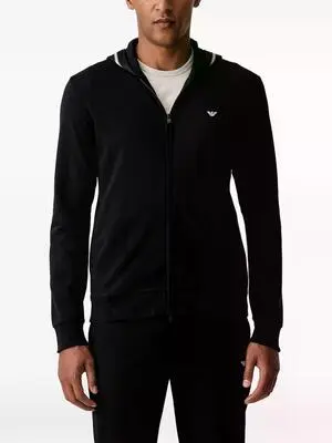 Emporio Armani Logo-embroidered Zip-up Hoodie - Black