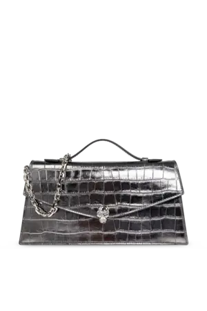 Alexander McQueen Skull Embellished Crocodile-effect Leather Bag