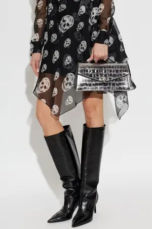 Alexander McQueen Skull Embellished Crocodile-effect Leather Bag