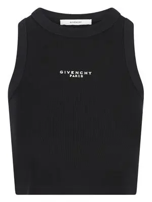 Givenchy Cotton Cropped Tank Top With Paris Print - Black