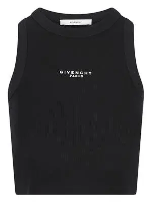 Givenchy Cotton Cropped Tank Top With Paris Print - Black