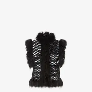 Fendi Wool Gilet With Mirror Embroidery And Fox Fur Trim - Black