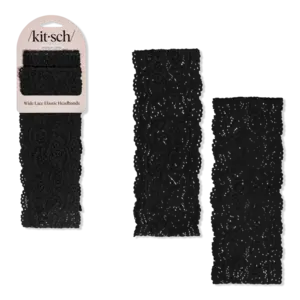 KITSCH Wide Lace Elastic Headbands Set - Black
