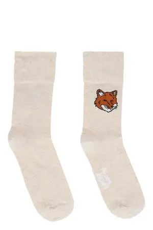 Maison Kitsuné Embroidered Fox Crew Socks - Beige