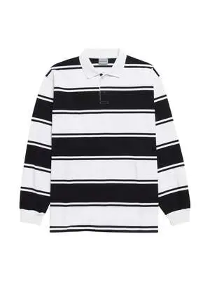 Balenciaga Striped Long Sleeve Polo Shirt - Black