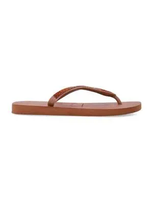 Havaianas Mini Crystal-embellished Flip Flops With Metallic Logo - Rust