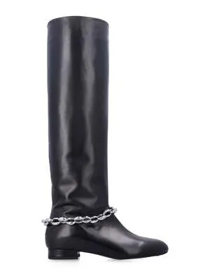 By Far Tall Leather Boots With Ankle Chain Detail