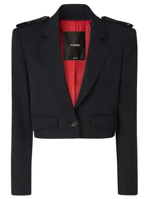 Pinko Structured Wool-blend Cropped Blazer - Navy
