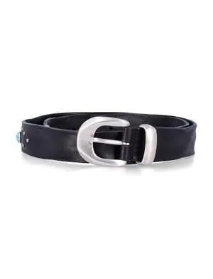 MANCINI 1979 Studded Leather Belt With Silver Buckle - Nero