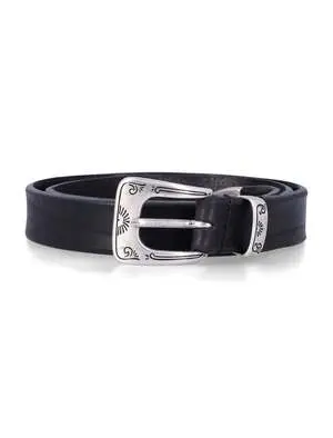 MANCINI 1979 Western Engraved Buckle Leather Belt - Nero