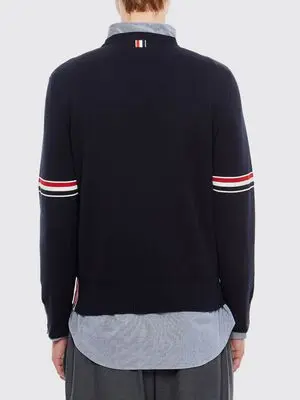 Thom Browne Cotton Crewneck Jumper With Signature 4-bar Stripe Sleeve - Blue
