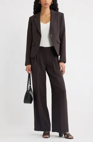 OPEN EDIT Curator Crepe Pleated Trousers - Brown Ganache