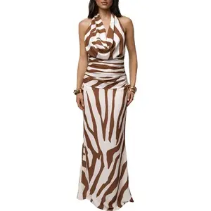 JLUXLABEL Zebra Impressions Plunge Maxi Dress